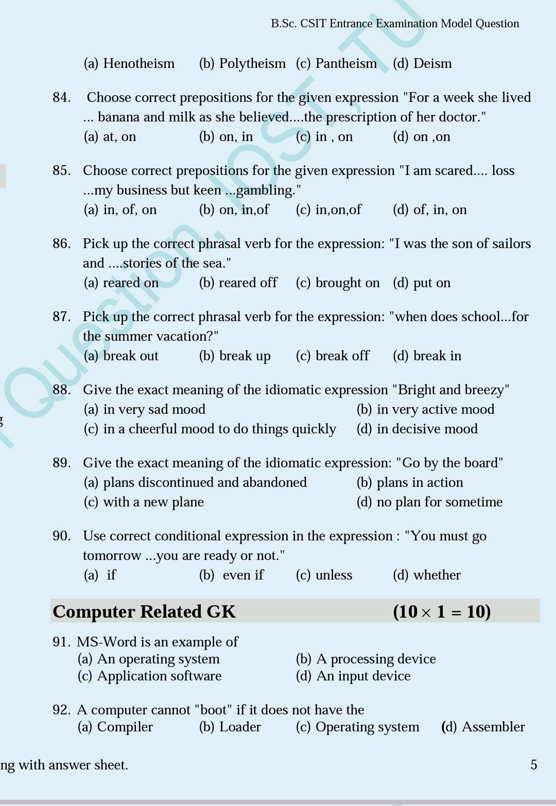 B.Sc. CSIT Entrance Model question set 1'st