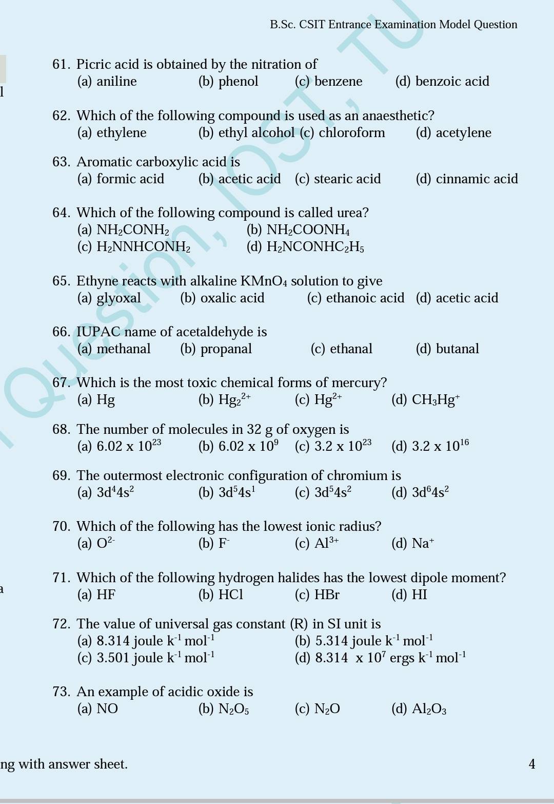 B.Sc. CSIT Entrance Model question set 1'st