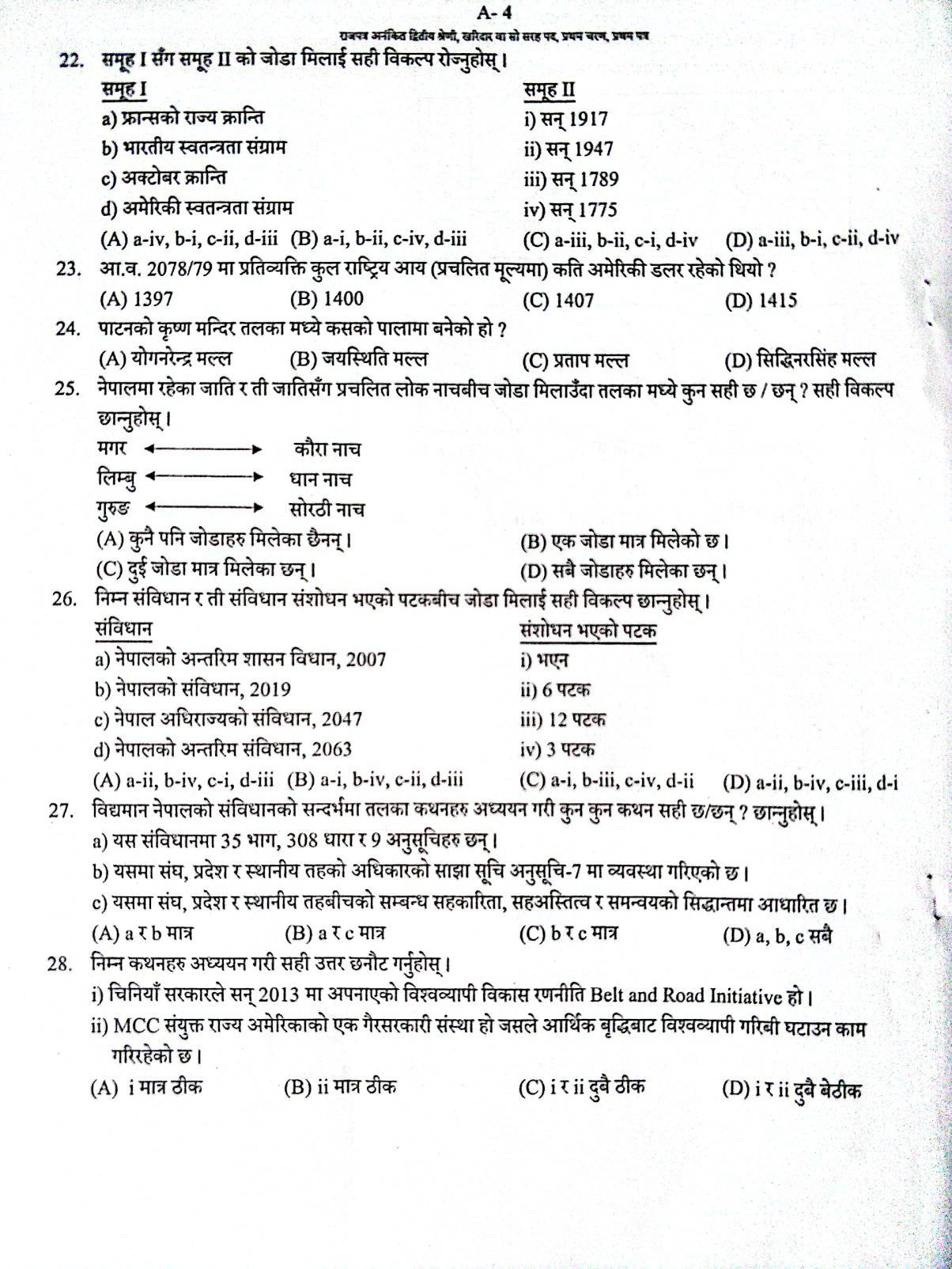 Lok Sewa Aayog Kharidar Question Paper 2080