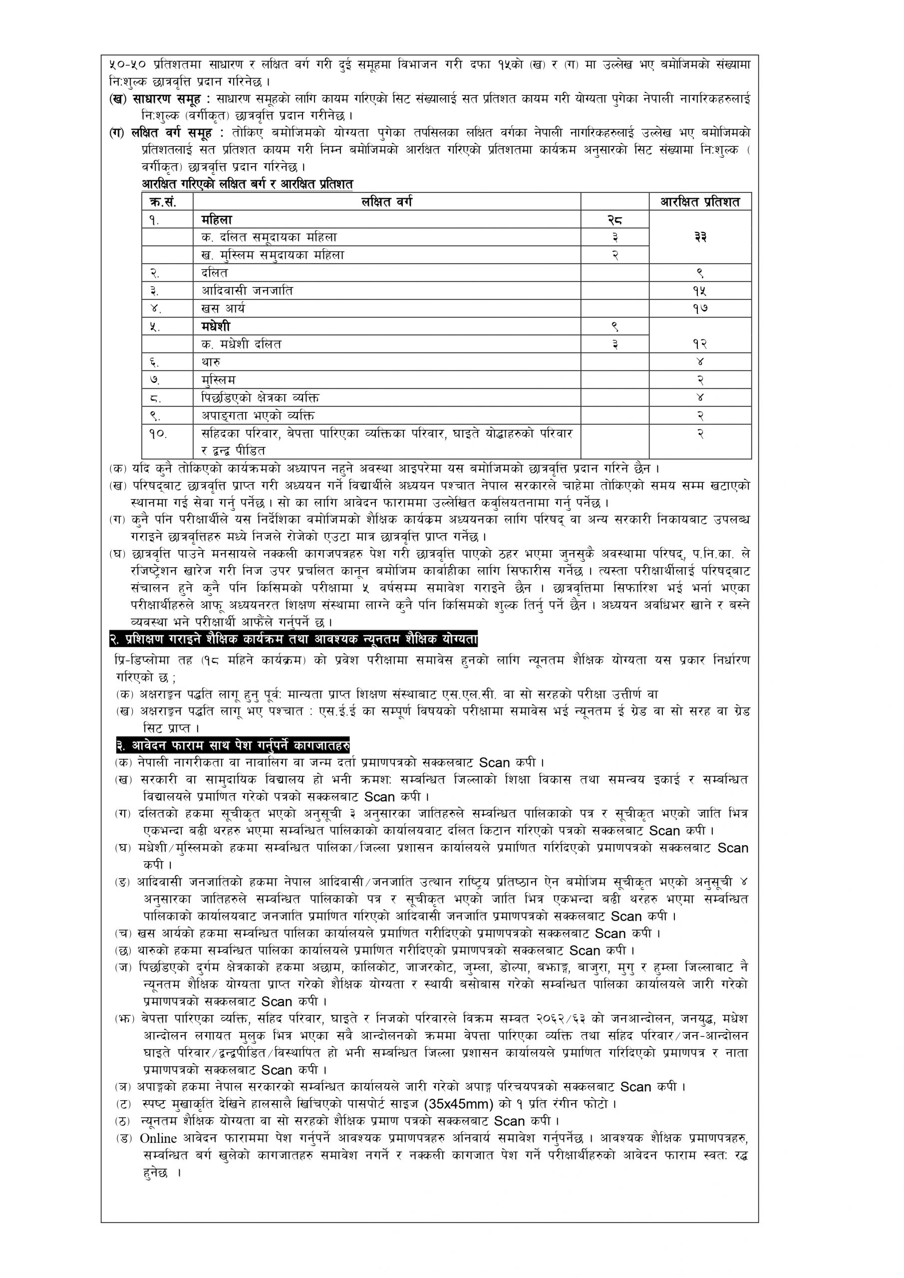 Pre-Diploma CTEVT Full Scholarship 2081